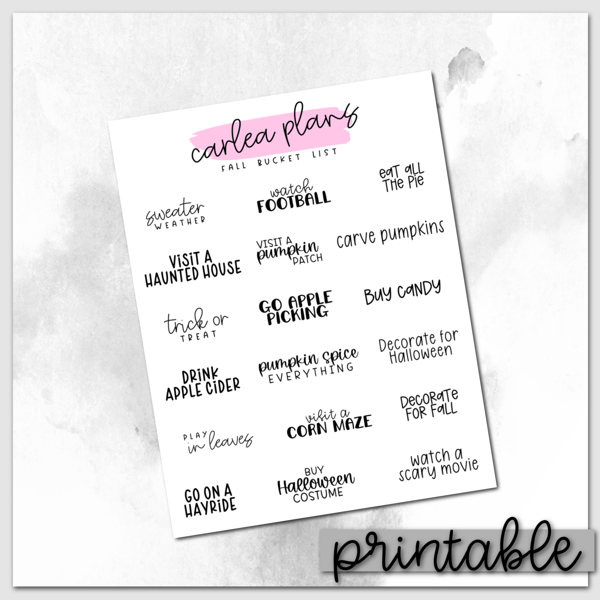 Fall Bucket List Scripts | Printable Scripts – CarleaPlans