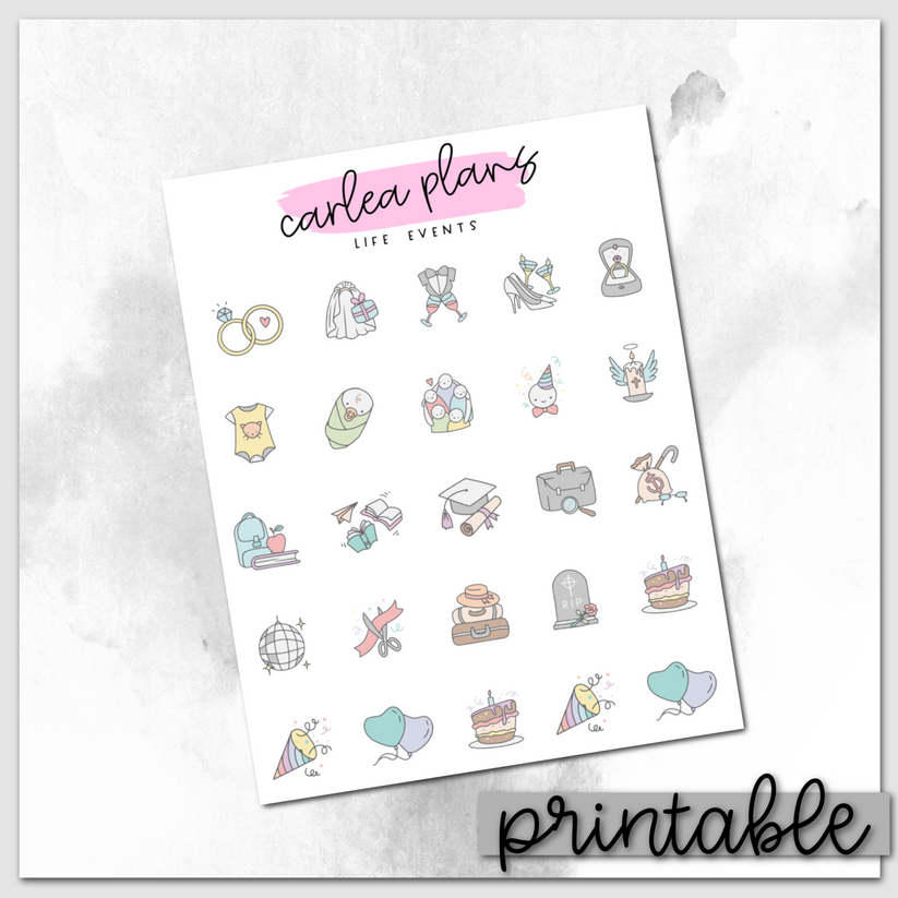 Life Events Icons | Printable Icons – CarleaPlans